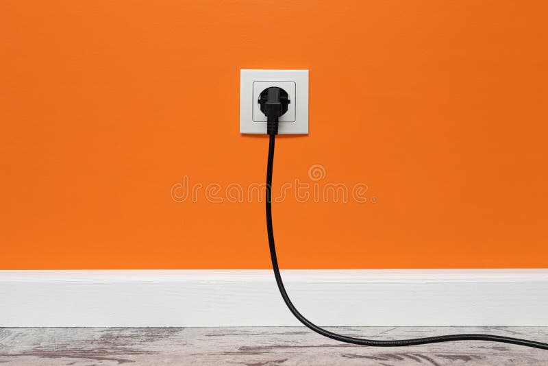 White Outlet on Orange Wall Stock Photo - Image of connection, adapter ...