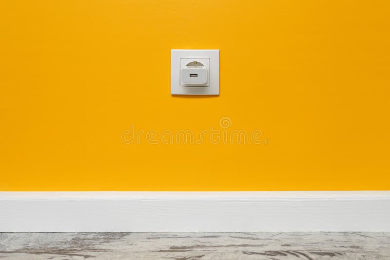 White Outlet on Yellow Wall Stock Image - Image of cable, people: 293083349
