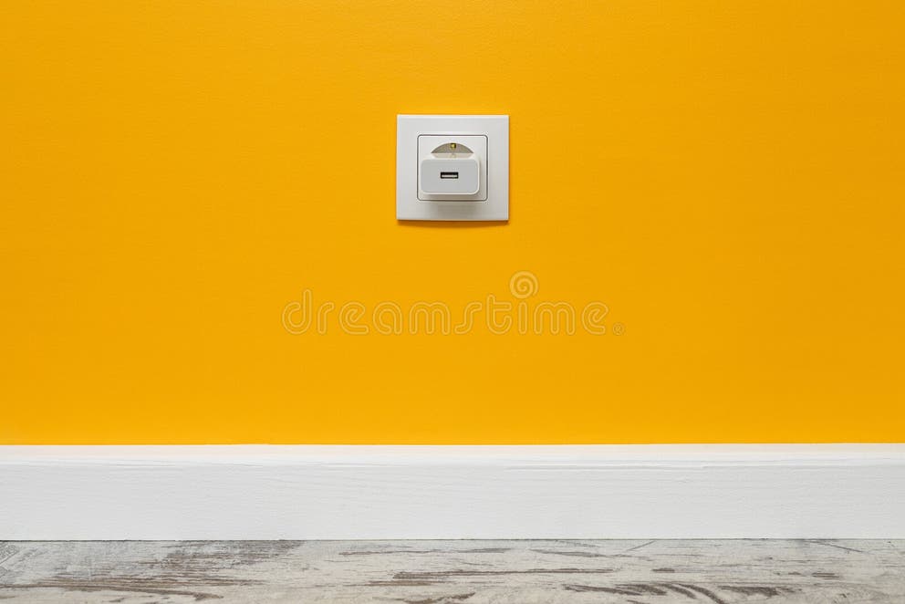 White Outlet on Yellow Wall Stock Image - Image of cable, people: 293083349