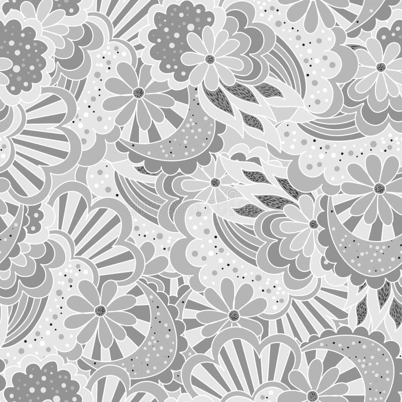 White Outline Flowers Seamless Pattern Stock Vector - Illustration of ...