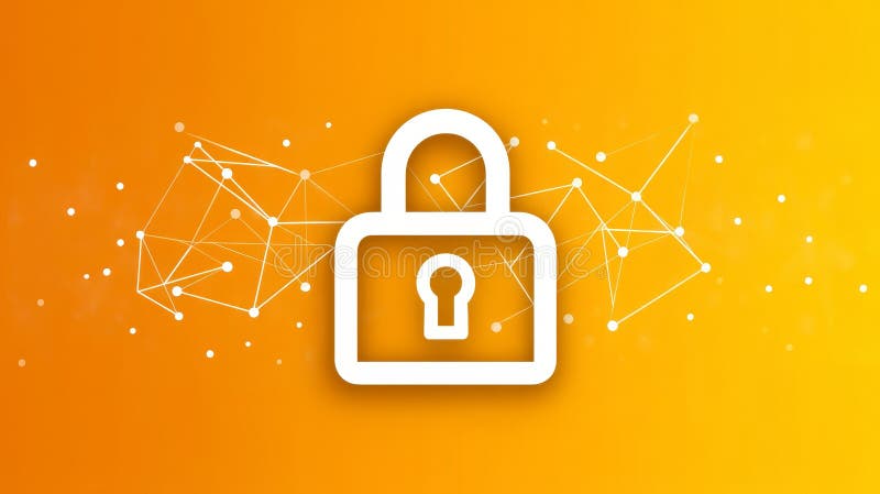 White Outline Lock Protecting Digital Network on Orange Stock ...