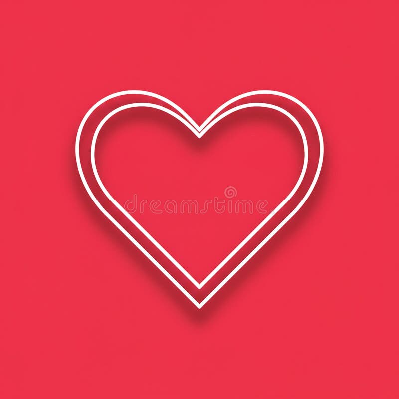 A White, Outlined Heart Shape Centered Against a Solid Red Background ...