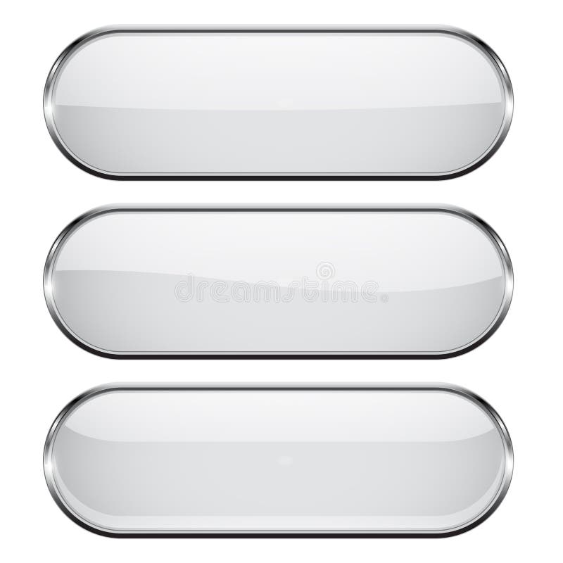 White Oval Buttons with Chrome Frame Stock Vector - Illustration of ...