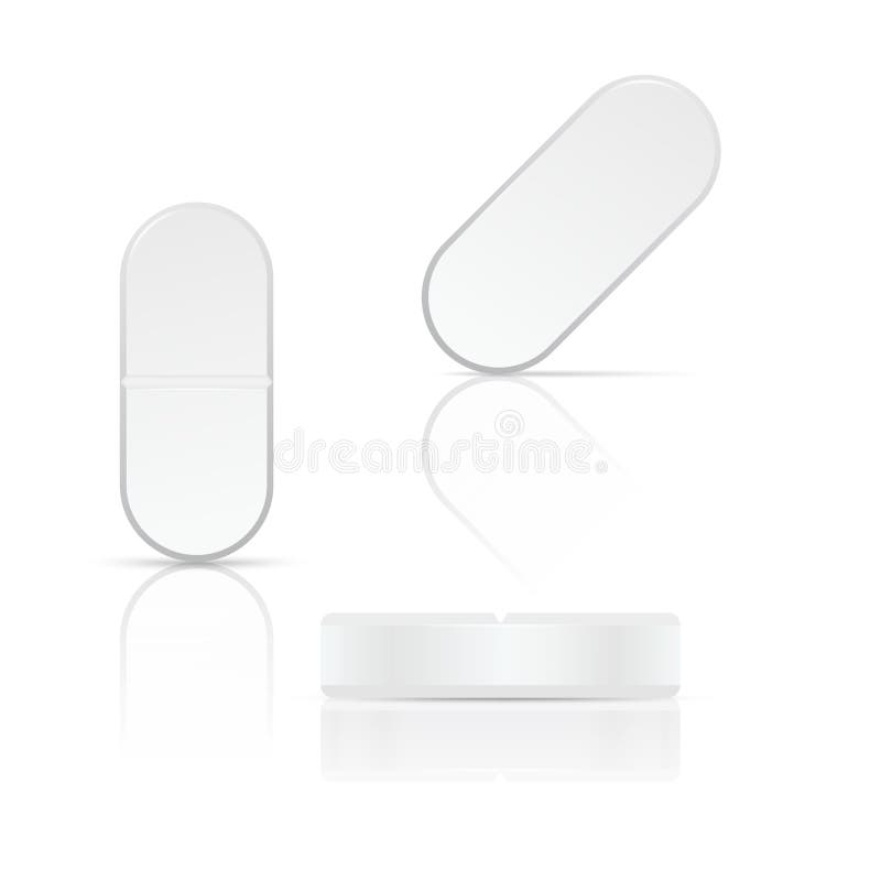 White Oval Pills on White Background. Vector Illustration with Shadow ...