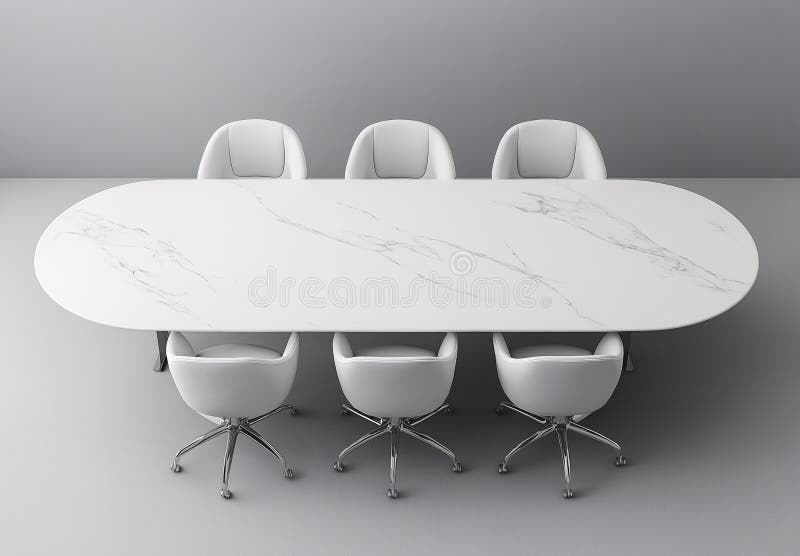 A White Oval Table with Six White Chairs Around it Stock Illustration ...