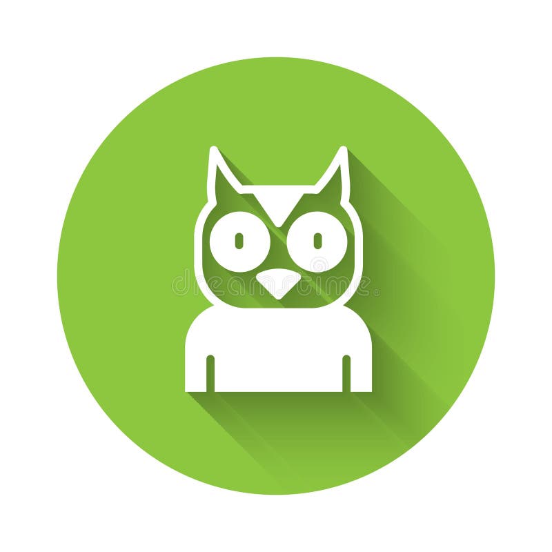 White Owl Bird Icon Isolated with Long Shadow. Animal Symbol. Green ...