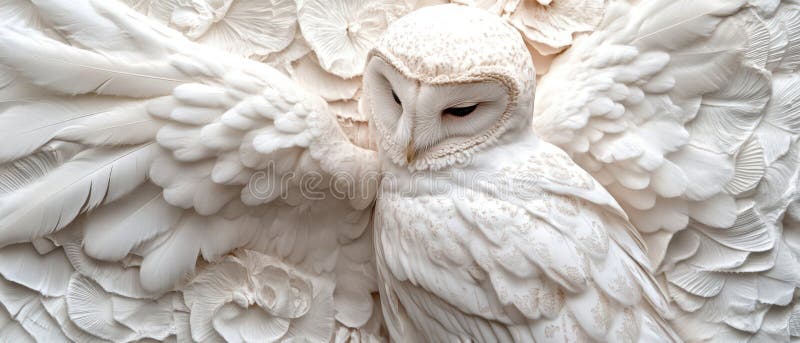 White Owl Displaying Its Wings Against Plain Background Stock Photos ...