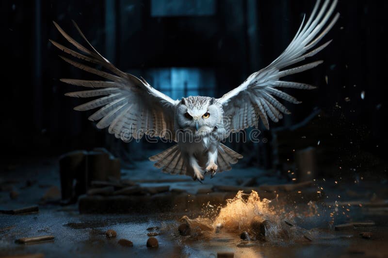 A White Owl, with Its Wings Spread Stock Illustration - Illustration of ...