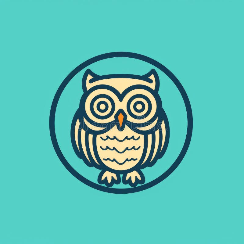 Witty Owl Logo in Turquoise Circle: Clever Cartoon Style Illustration ...