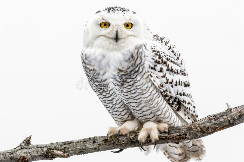 A White Owl Perched on a Tree Branch, Looking Down Stock Photo - Image ...