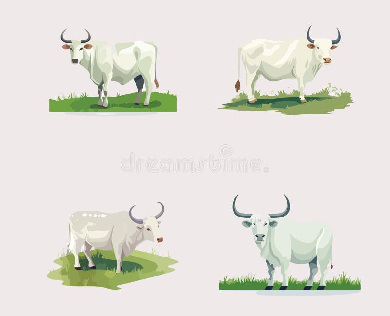 White Ox in Meadow Cartoon Vector Art Stock Vector - Illustration of ...
