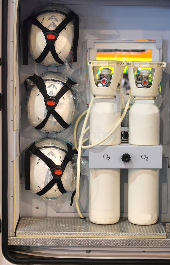 White Oxygen Cylinders and Helmets Which are All Safety Devices Stock ...