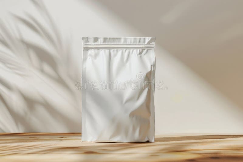 White Packaging Bag Mockup, on a Wooden Table, Top View with Header ...