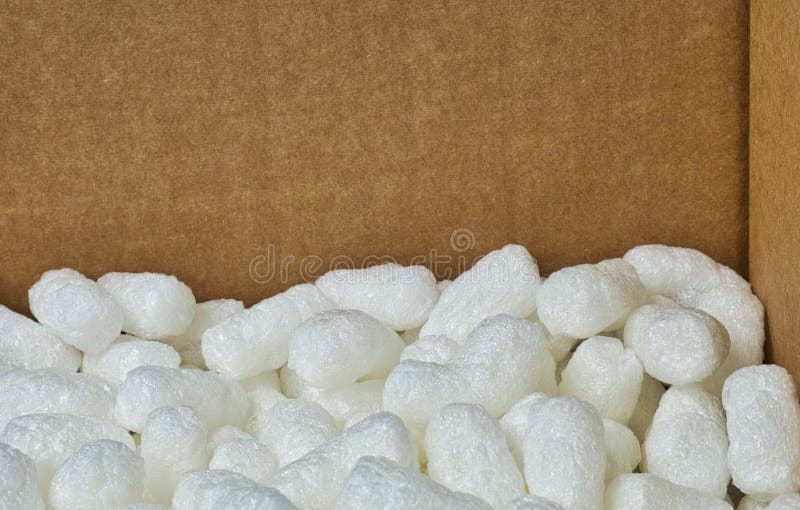 White Packing Peanuts Inside a Brown Box To Secure Shipment Stock Image ...