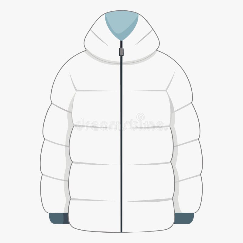 A White Padded Jacket with a Hood is Displayed on a White Background ...