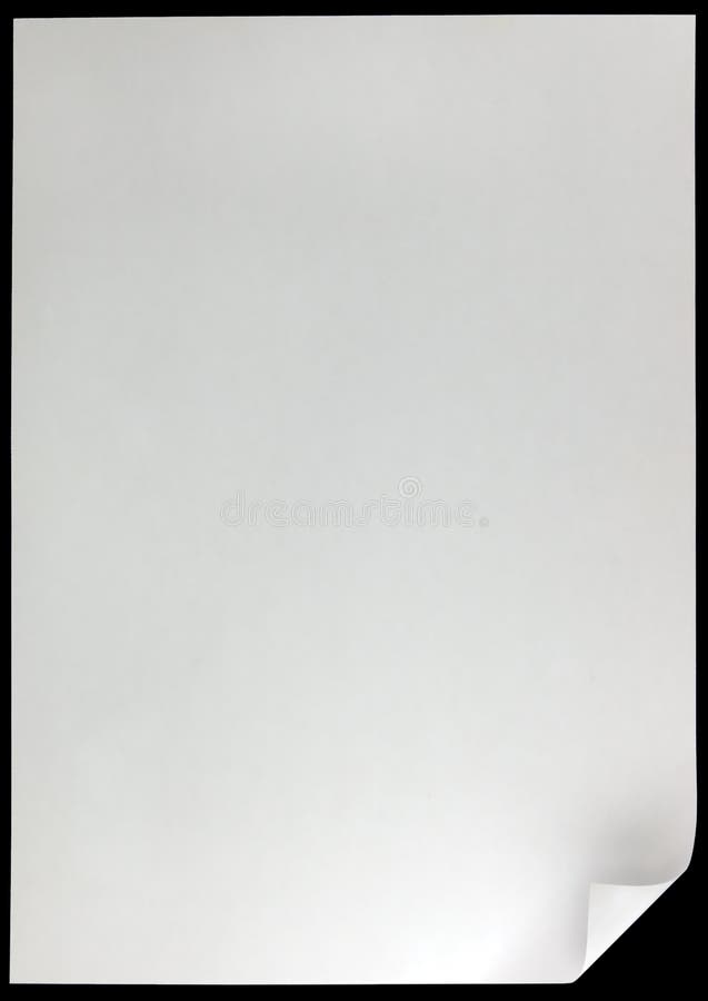 White Page Curl, Isolated on Black, Large Detailed Vertical Copy Space ...