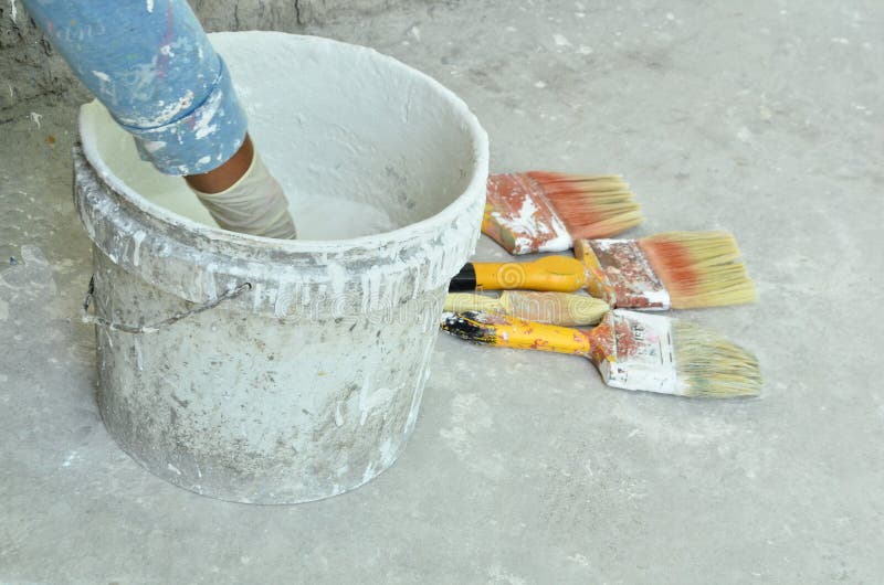 White Paint in the Balti and Three Brush Stock Image - Image of paint ...