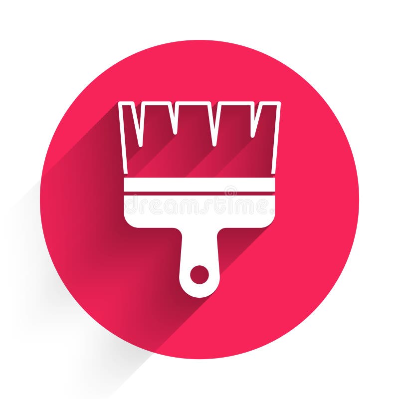 White Paint Brush Icon Isolated with Long Shadow. Red Circle Button ...