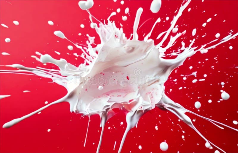 White Paint Explosion Splash on Red Background. Milk Cloud, Dust ...