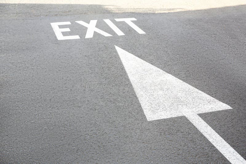 White Painted Arrow and Exit Marking on Road Outdoors Stock Photo ...