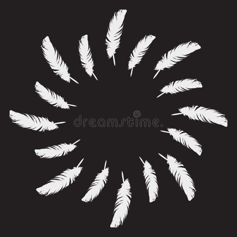 White Painted Feathers Folded into a Circle Stock Vector - Illustration ...