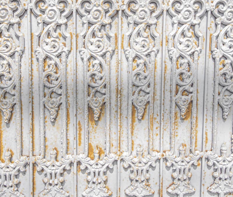 White Painted Iron Gate with Scroll Work Design Background Texture ...