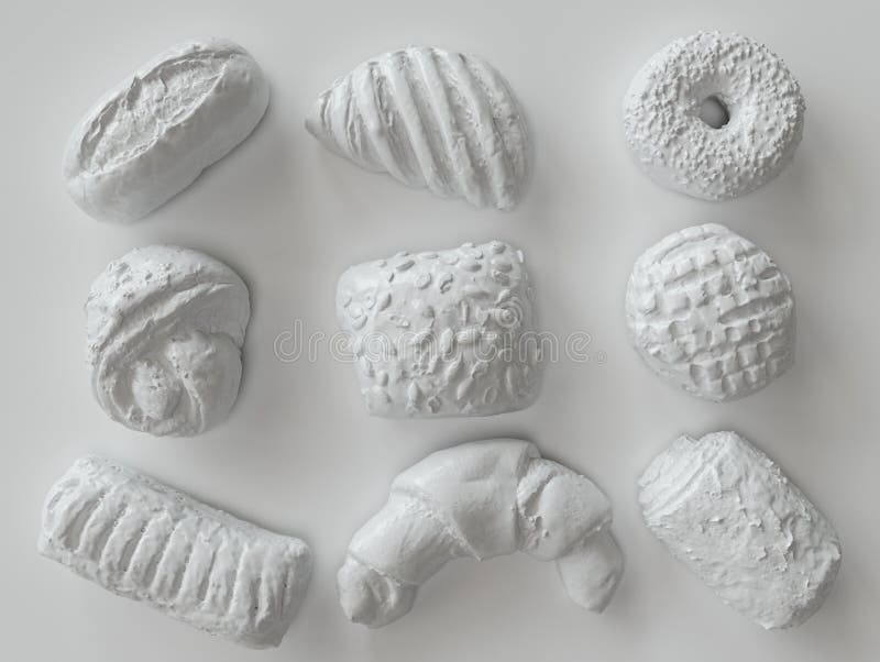 White Painted Pastry Pieces on White Background - 3D Rendering Stock ...