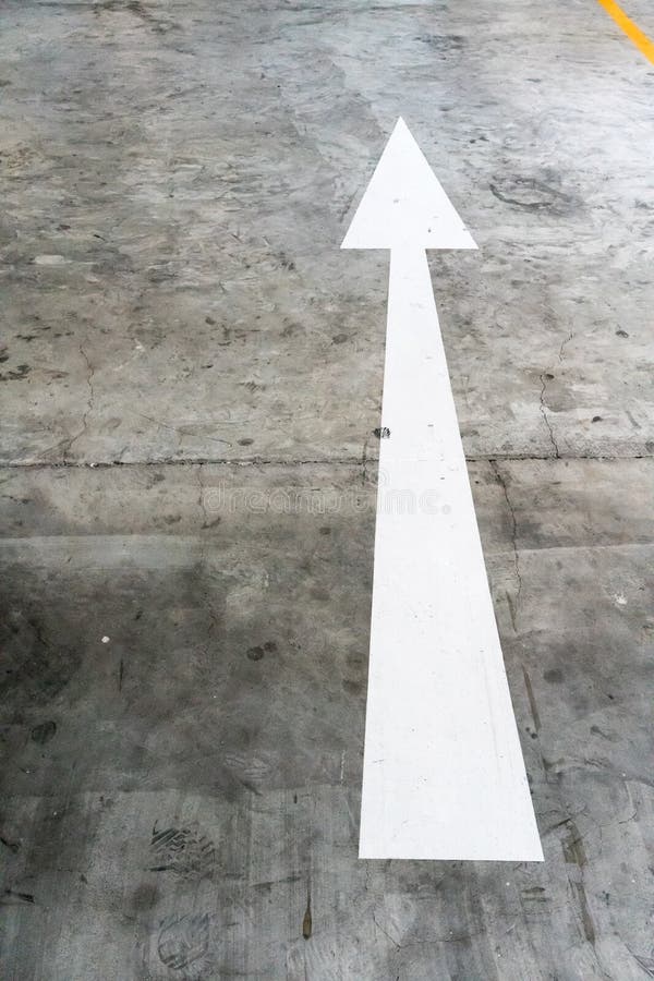 White Painted Up Arrow Forward on Cement Floor Stock Photo - Image of ...