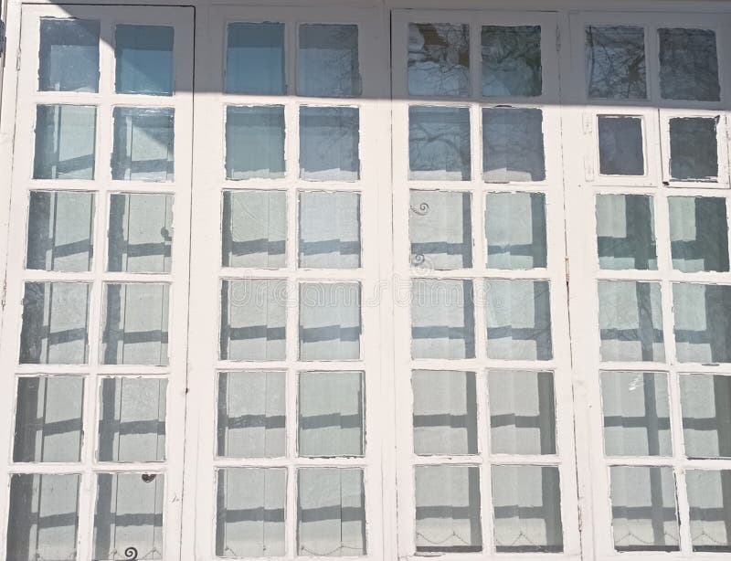 White Painted Window with Many Small Panes of Glass Stock Image - Image ...