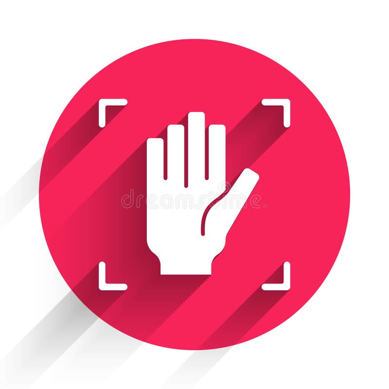 White Palm Print Recognition Icon Isolated with Long Shadow. Biometric ...