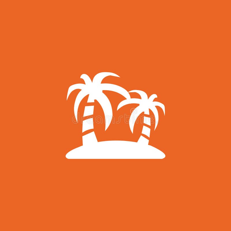 White Palm Tree on Orange Background, Vector Icons Stock Illustration ...