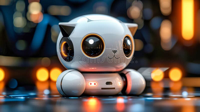 A White Panda-Shaped Robot Sits on a Table in a Cozy Cafe Stock Image ...