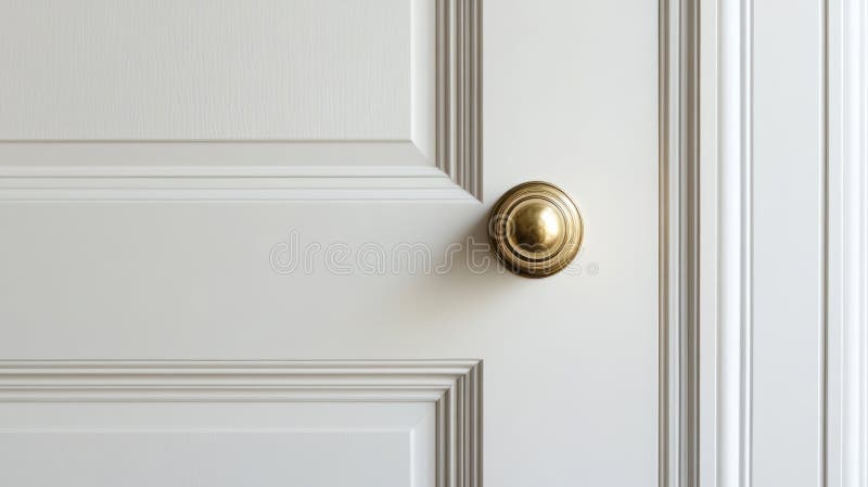 White Panel Door with Gold Knob on a White Background Stock ...