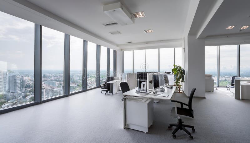 White Panoramic Open Space Office Corner Stock Illustration ...