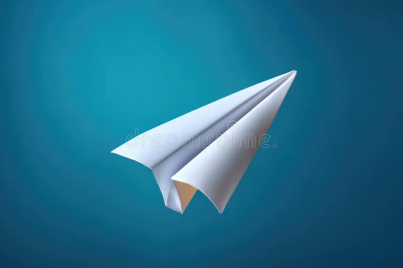 White Paper Airplane Against Blue Background in Flight Stock Photo ...