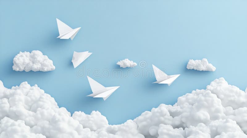 Unique Paper Airplane Floating Flying in the Sky Imaginative Abstract ...