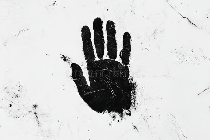 A White Paper Background Featuring a Black Ink Handprint, Symbolizing ...