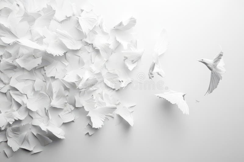 White Paper Birds Taking Flight from a Clump of Paper Stock ...