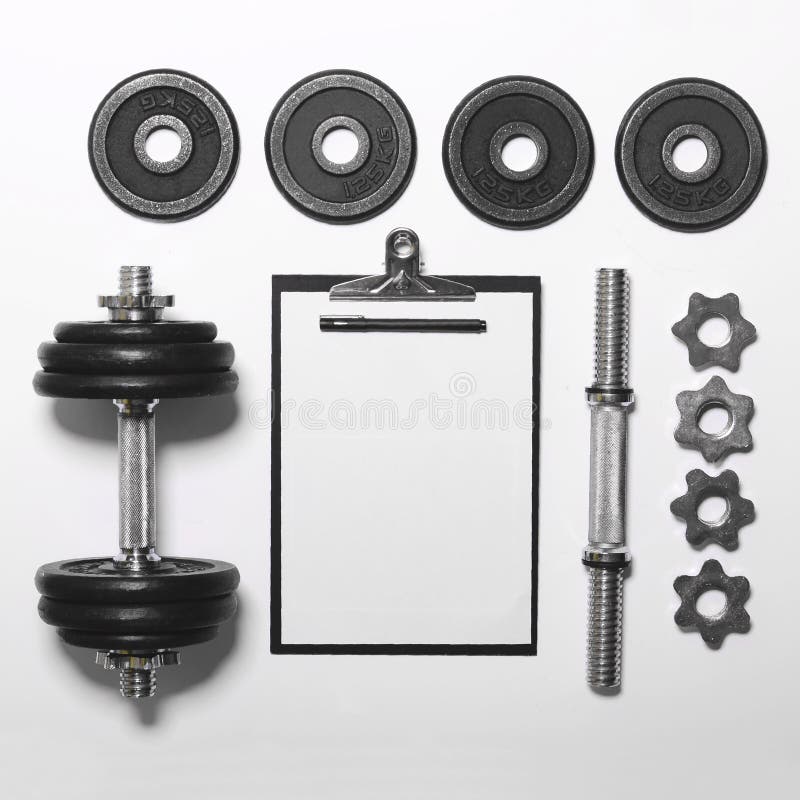 White Paper Board and Exercise Tools - Concept for Workout Plan - Flat ...