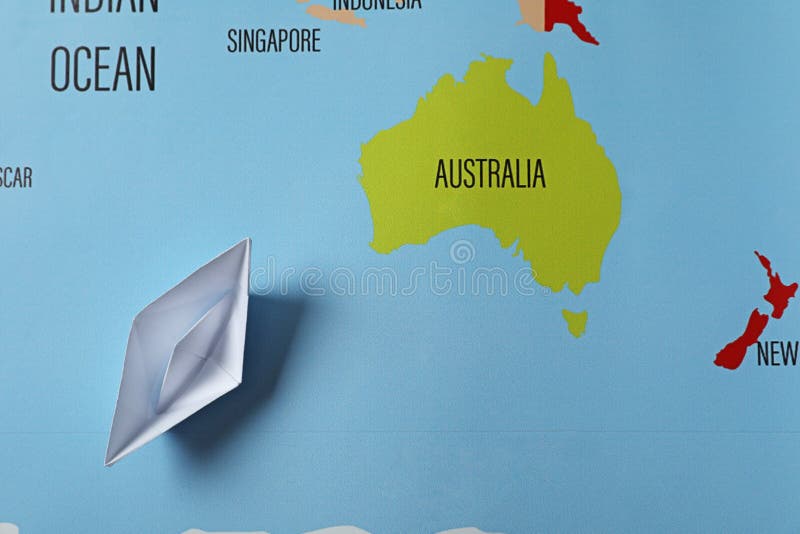 White Paper Boat on World Map, Top View Stock Image - Image of sail ...