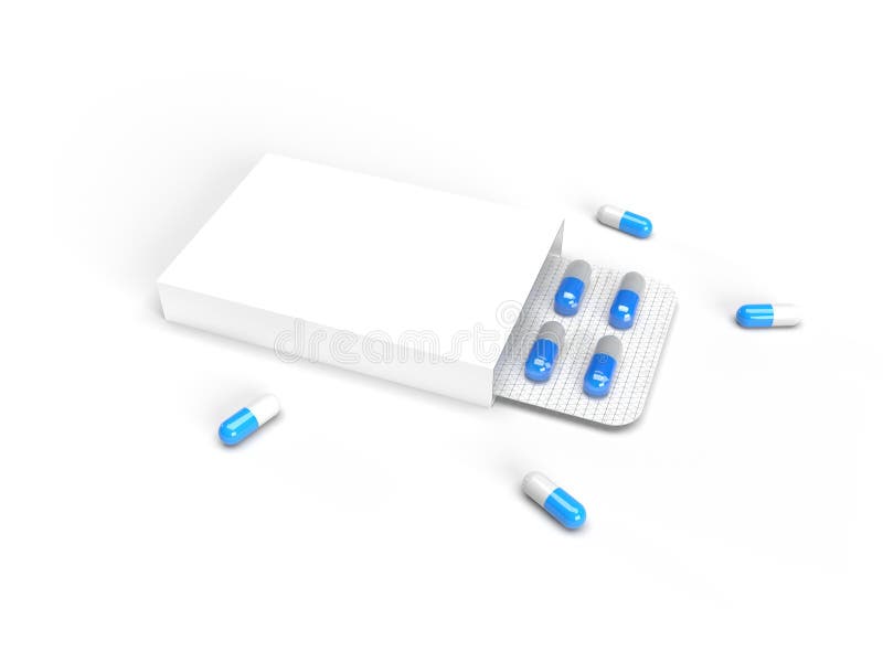 White Paper Box with Blue Tablets in a Blister Pack. Stock Illustration ...