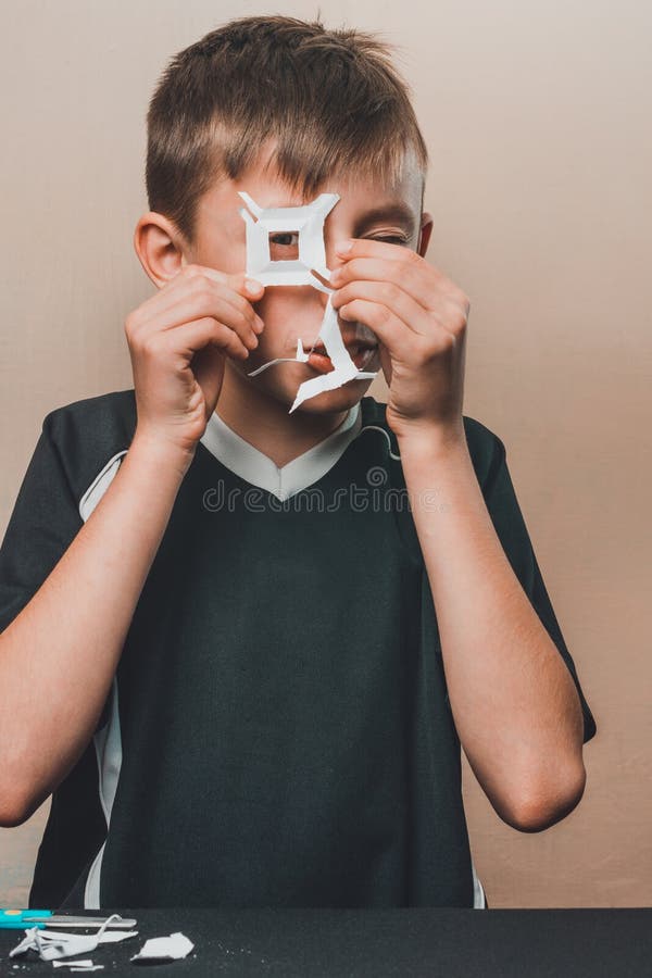 From White Paper Boy Cuts a White Square Stock Image - Image of concept ...