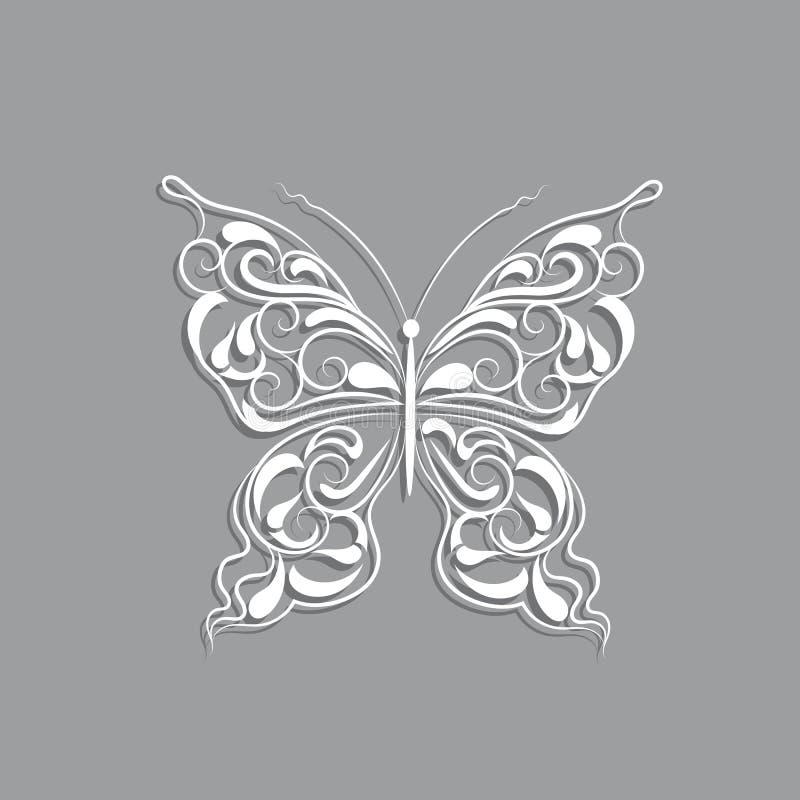 White Paper Butterfly with Vintage Pattern on Gray Background Stock ...