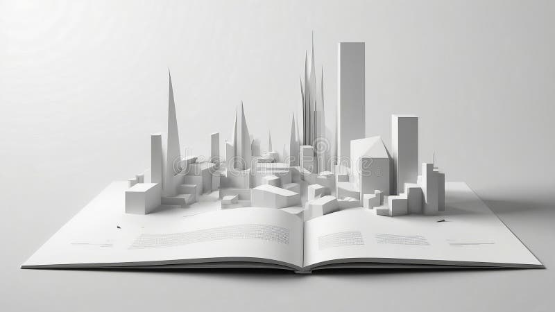 White Paper Cityscape on an Open Book Stock Illustration - Illustration ...