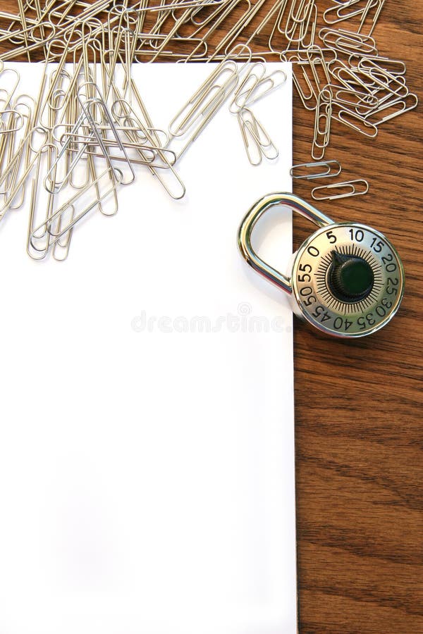 White Paper with Clips and School Lock Stock Image - Image of document ...