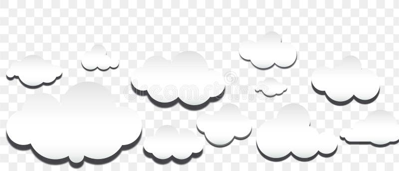 White Paper Cloud. Set of Clouds with Shadow on Transparent Background ...