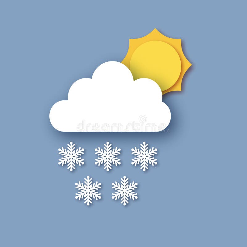 White Paper Cloud with Snowflakes. Falling Snow. Sun and Cloud. Paper ...