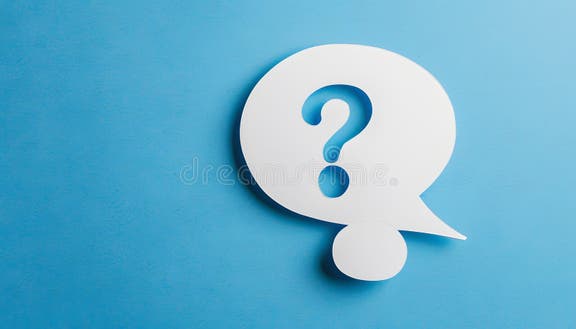 White Paper Cutout Question Mark Speech Bubble on Blue Background Stock ...