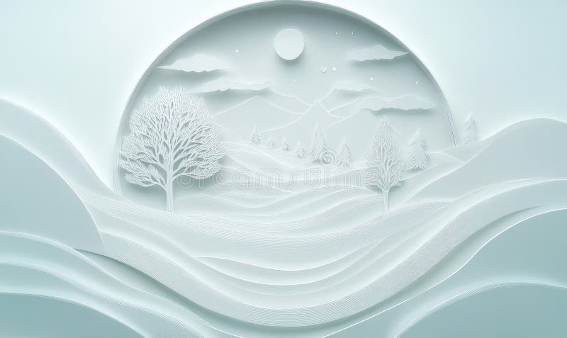 White Paper Drawing Snowy Landscape Tree Moon Stock Photos - Free ...