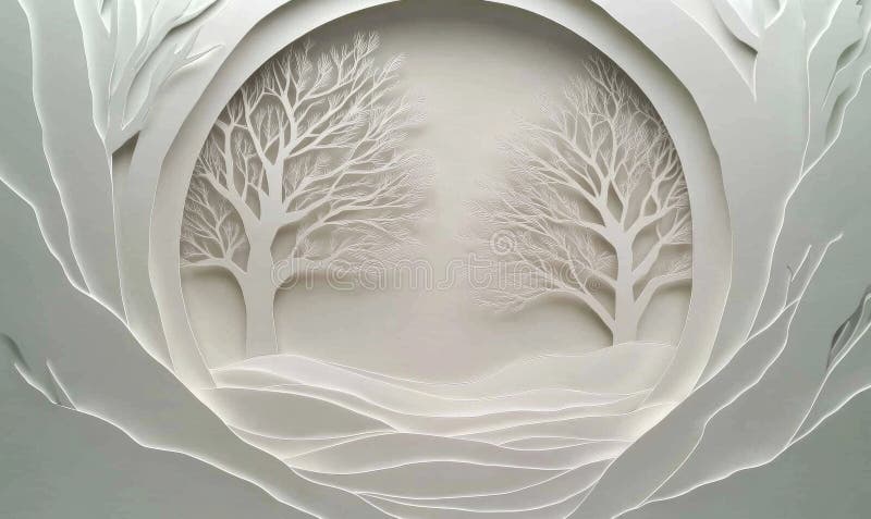 A White Paper Drawing of Trees and a Circle Stock Illustration ...
